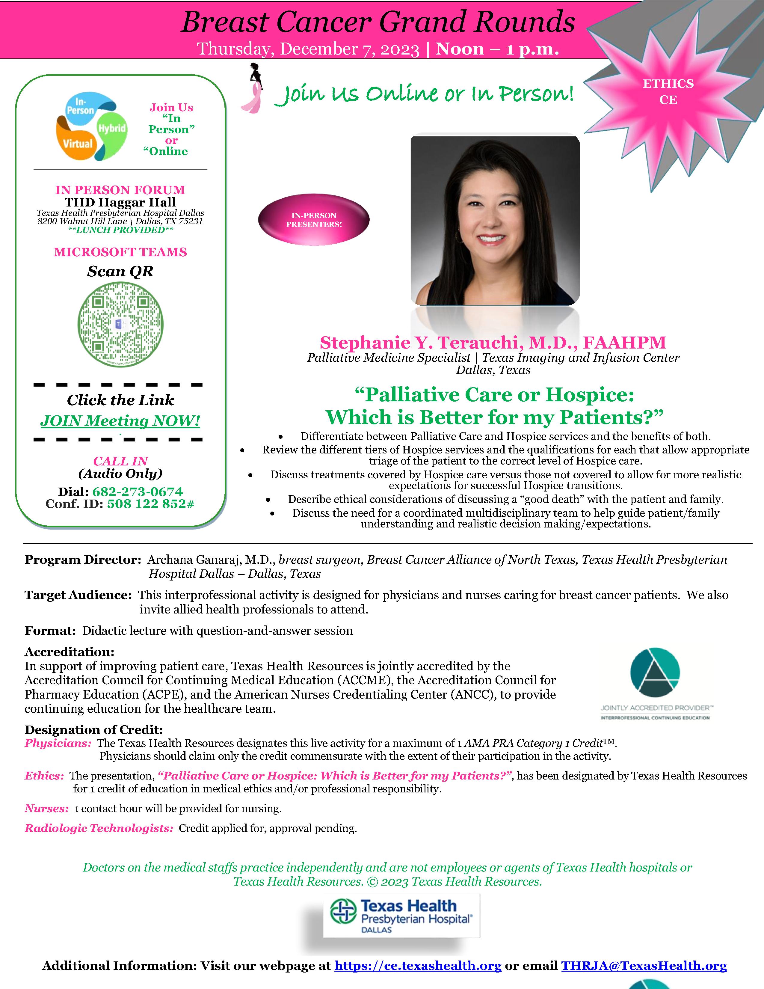 THD Breast Cancer Grand Rounds - Palliative Care or Hospice: Which is Better for my Patients ...